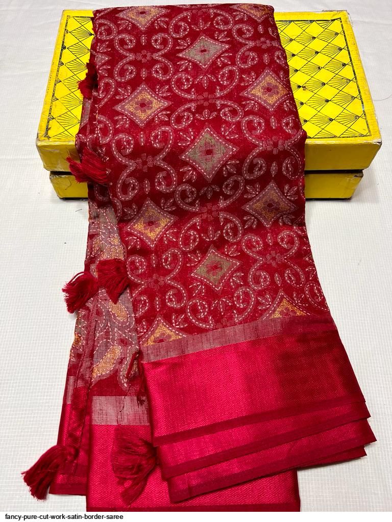 FANCY PURE CUT WORK SATIN BORDER SAREE