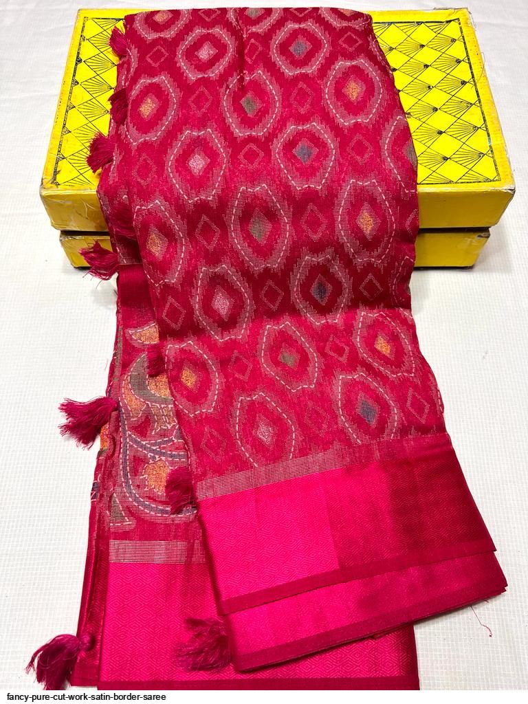 FANCY PURE CUT WORK SATIN BORDER SAREE