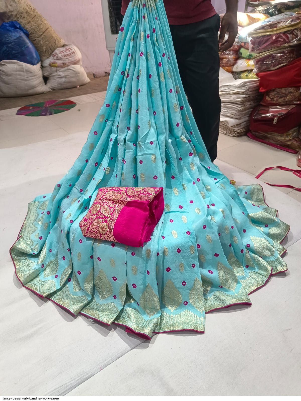 FANCY RUSSIAN SILK BANDHEJ WORK SAREE