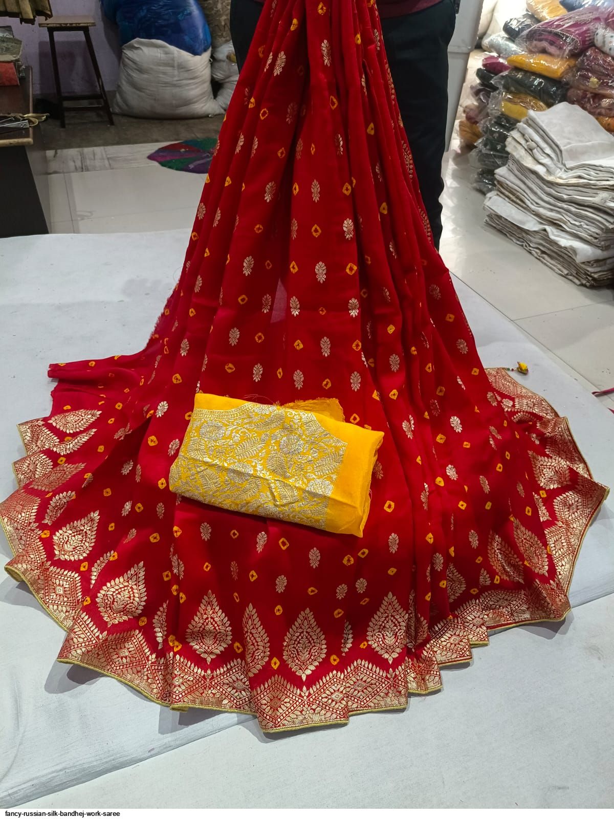 FANCY RUSSIAN SILK BANDHEJ WORK SAREE
