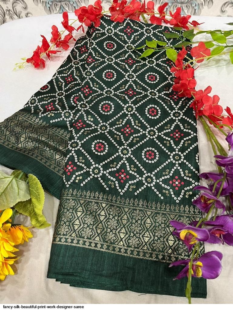 FANCY SILK Beautiful Print WORK Designer Saree