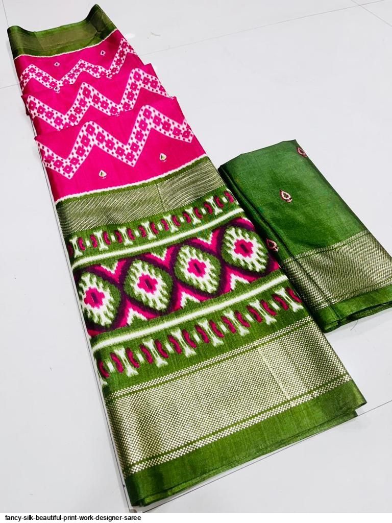 FANCY SILK Beautiful Print WORK Designer Saree