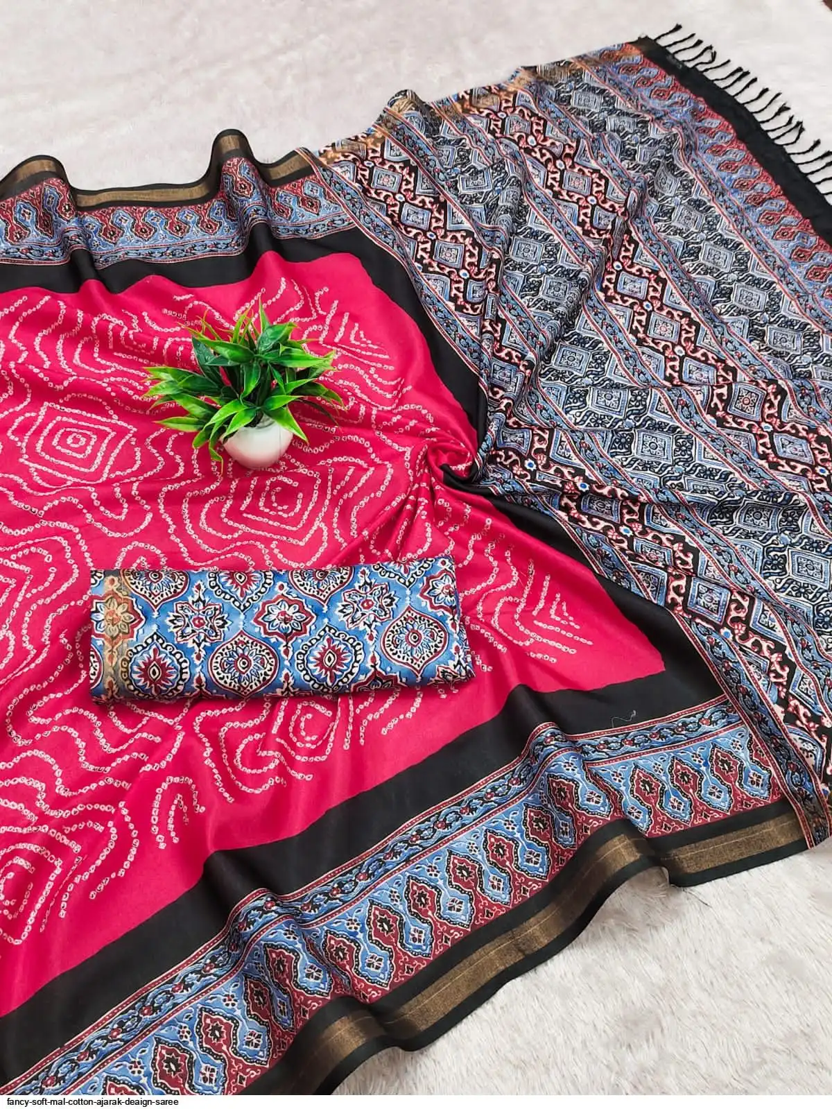 Fancy Soft Mal cotton ajarak deaign SAREE