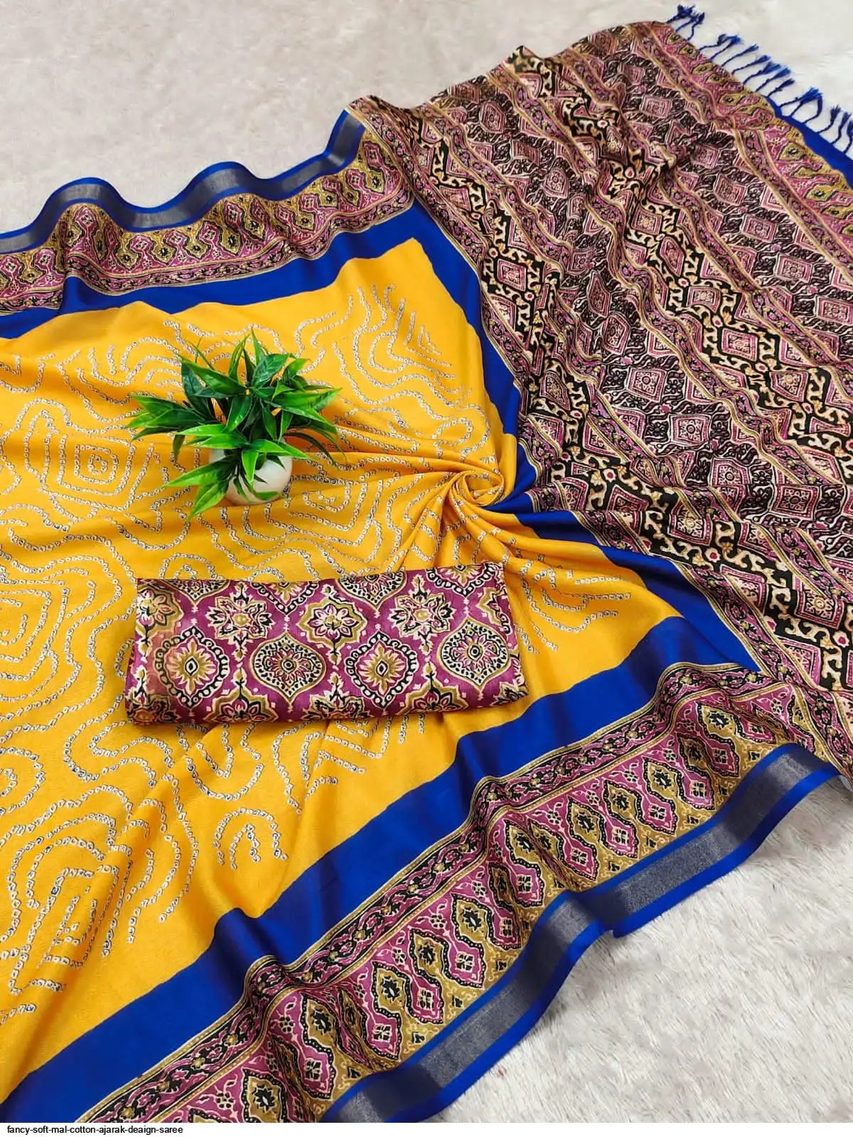 Fancy Soft Mal cotton ajarak deaign SAREE