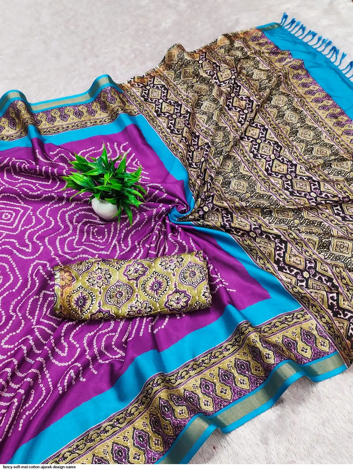Fancy Soft Mal cotton ajarak deaign SAREE