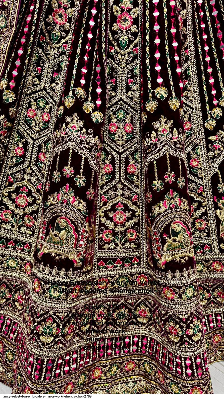 Fancy Velvet Dori embroidery mirror work LEHENGA CHOLI 2789