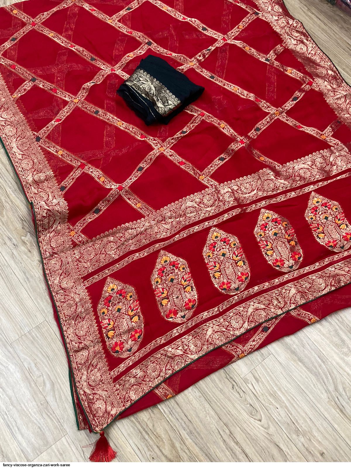 FANCY VISCOSE ORGANZA ZARI WORK SAREE