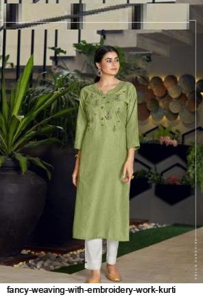 Fancy Weaving With Embroidery Work KURTI
