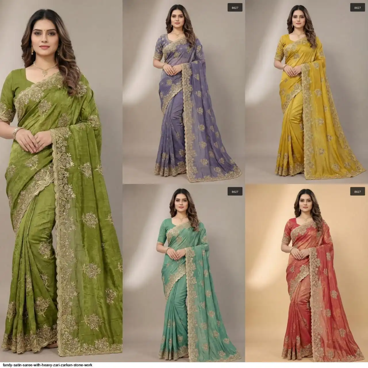 Fandy Satin Saree with Zari Zarkan Stone Work | Wholesale Sarees