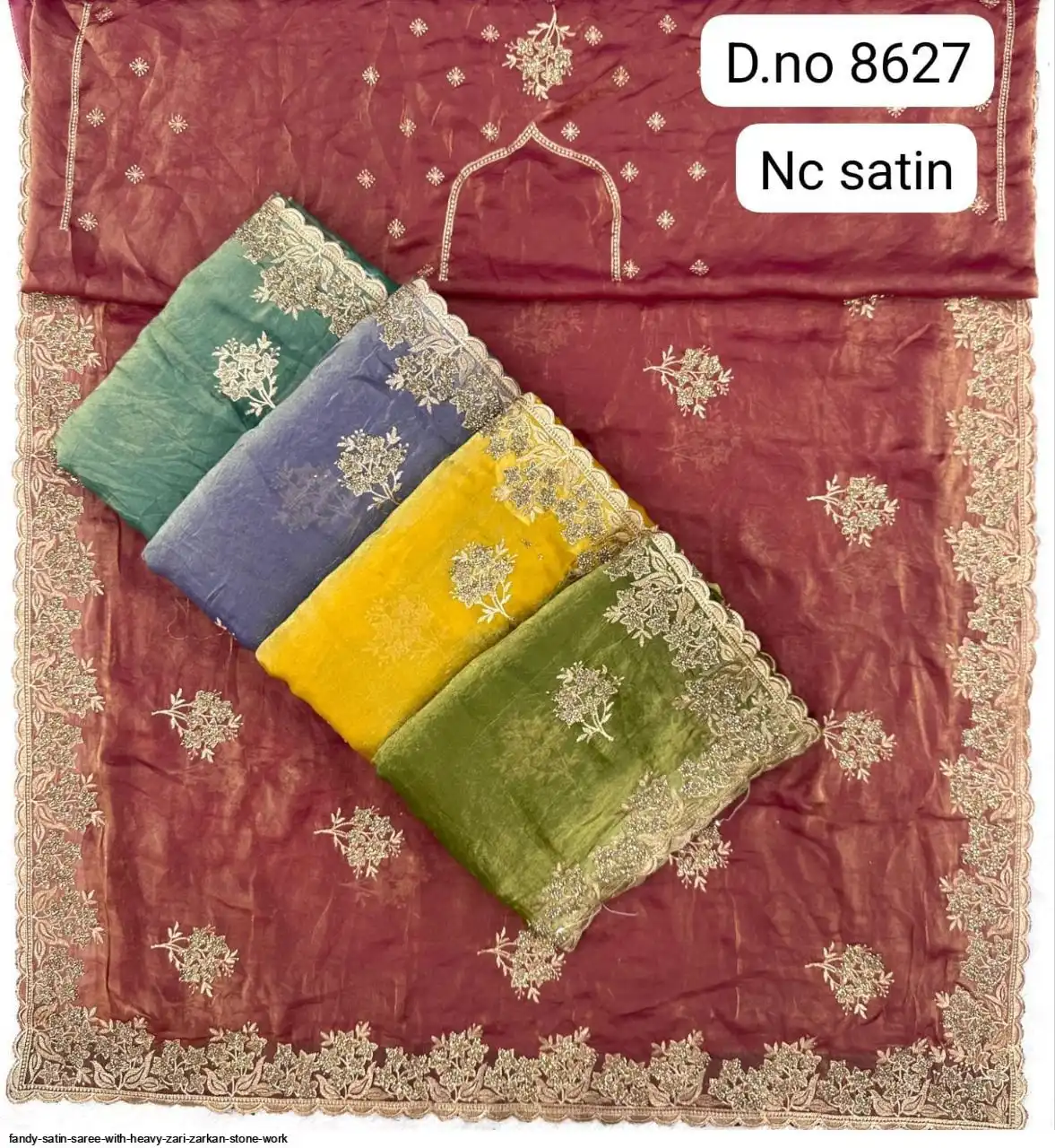 Fandy Satin Saree with Zari Zarkan Stone Work | Wholesale Sarees