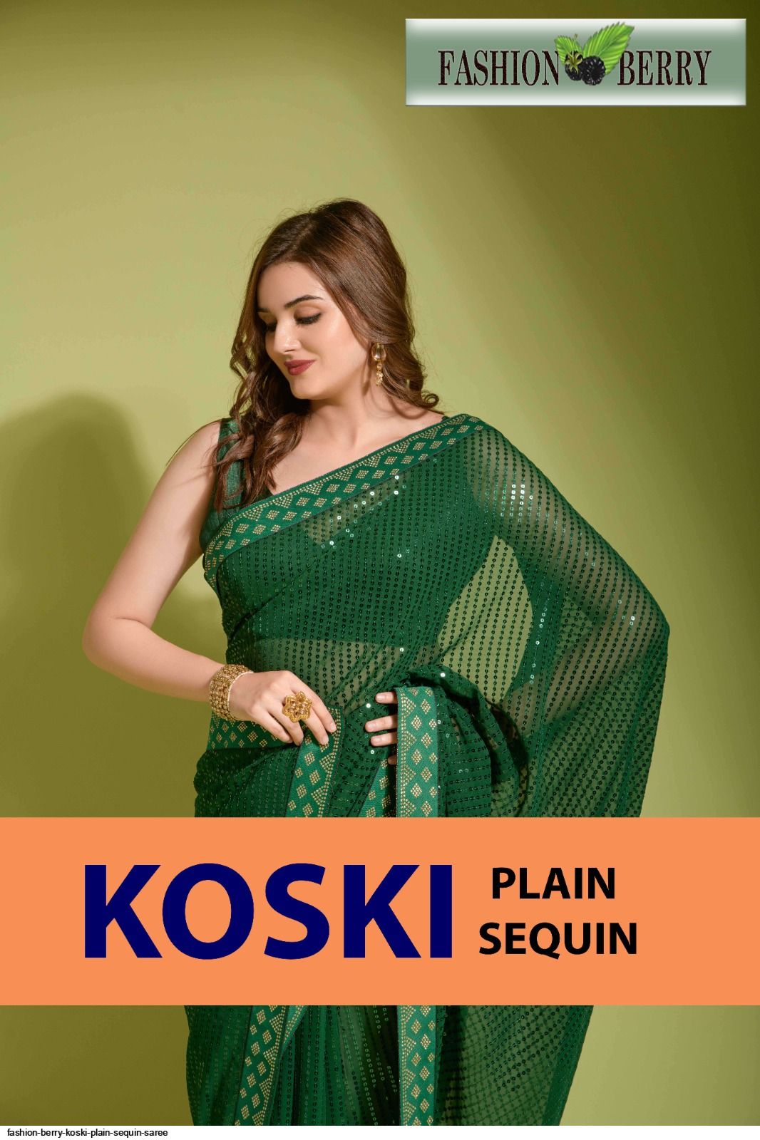 FASHION BERRY KOSKI PLAIN SEQUIN SAREE