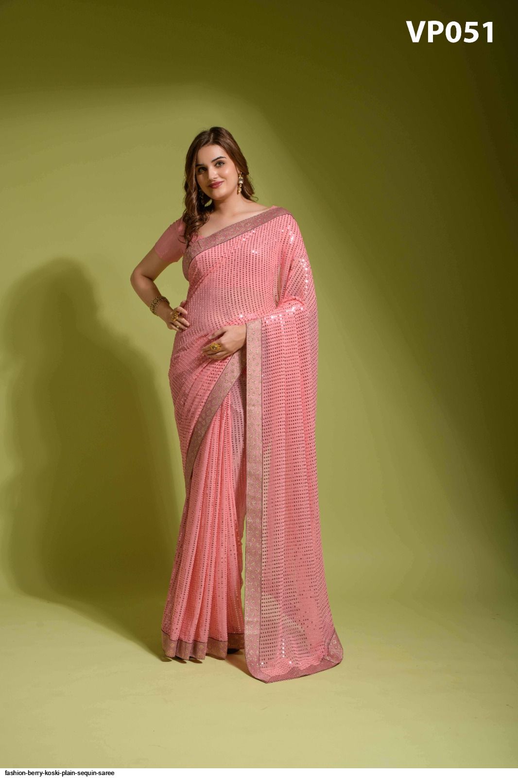 FASHION BERRY KOSKI PLAIN SEQUIN SAREE