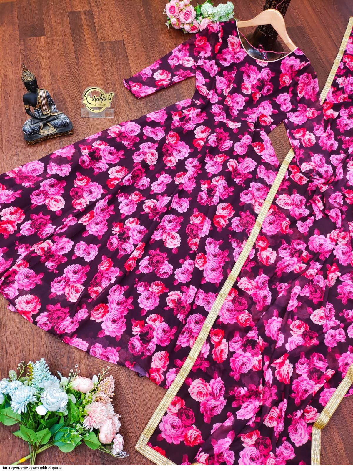 FAUX Georgette gown with Dupatta