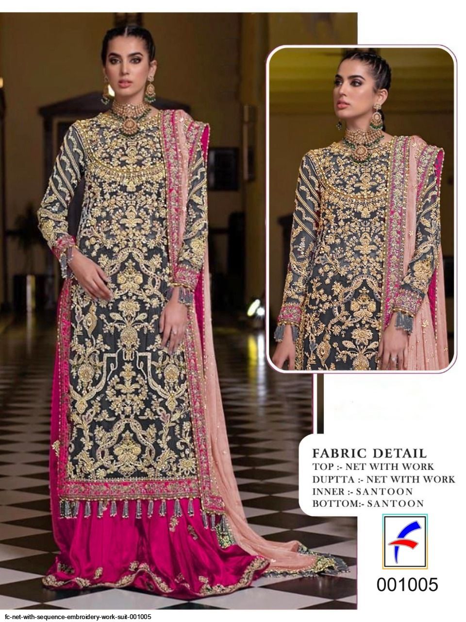 FC NET WITH SEQUENCE EMBROIDERY WORK SUIT 001005