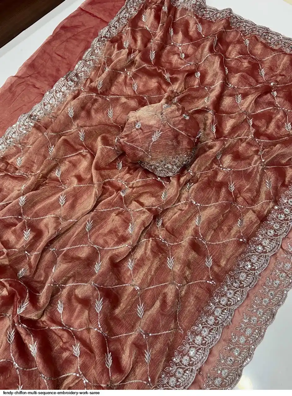 Fendy Chiffon Multi Sequence Embroidery Work Saree