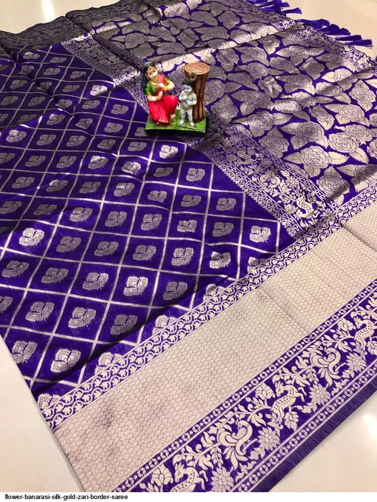FLOWER BANARASI SILK GOLD ZARI BORDER SAREE