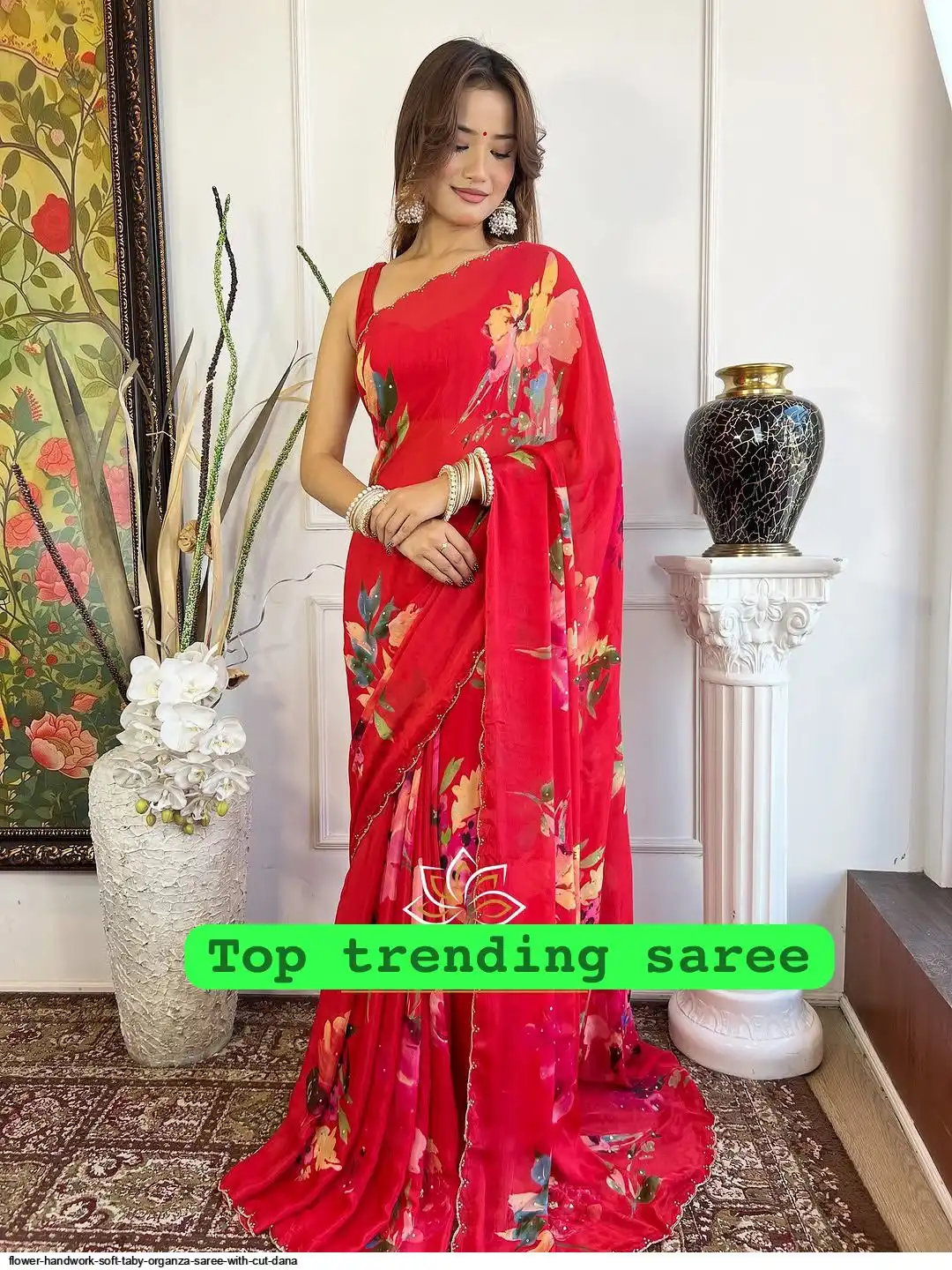 Flower Handwork Organza Saree – Wholesale Designer Saree