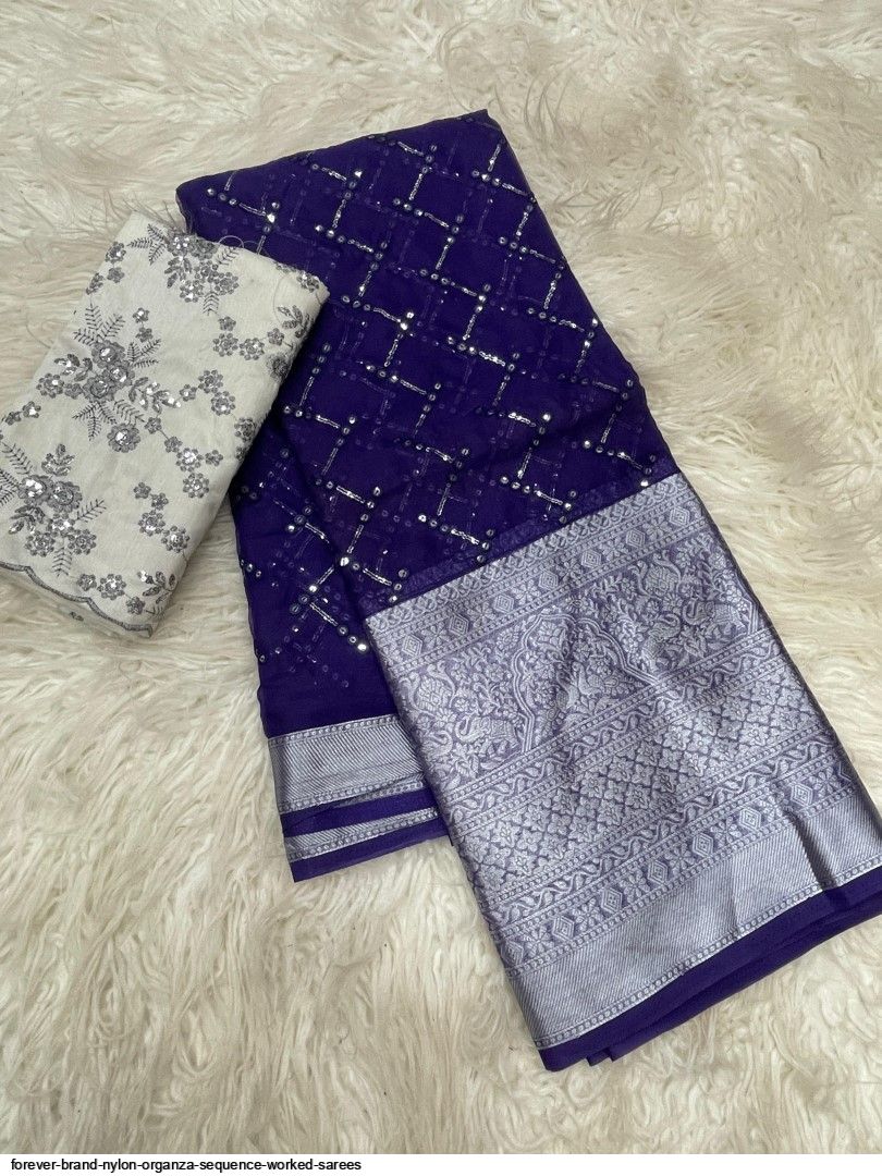 Forever brand Nylon organza sequence worked sarees