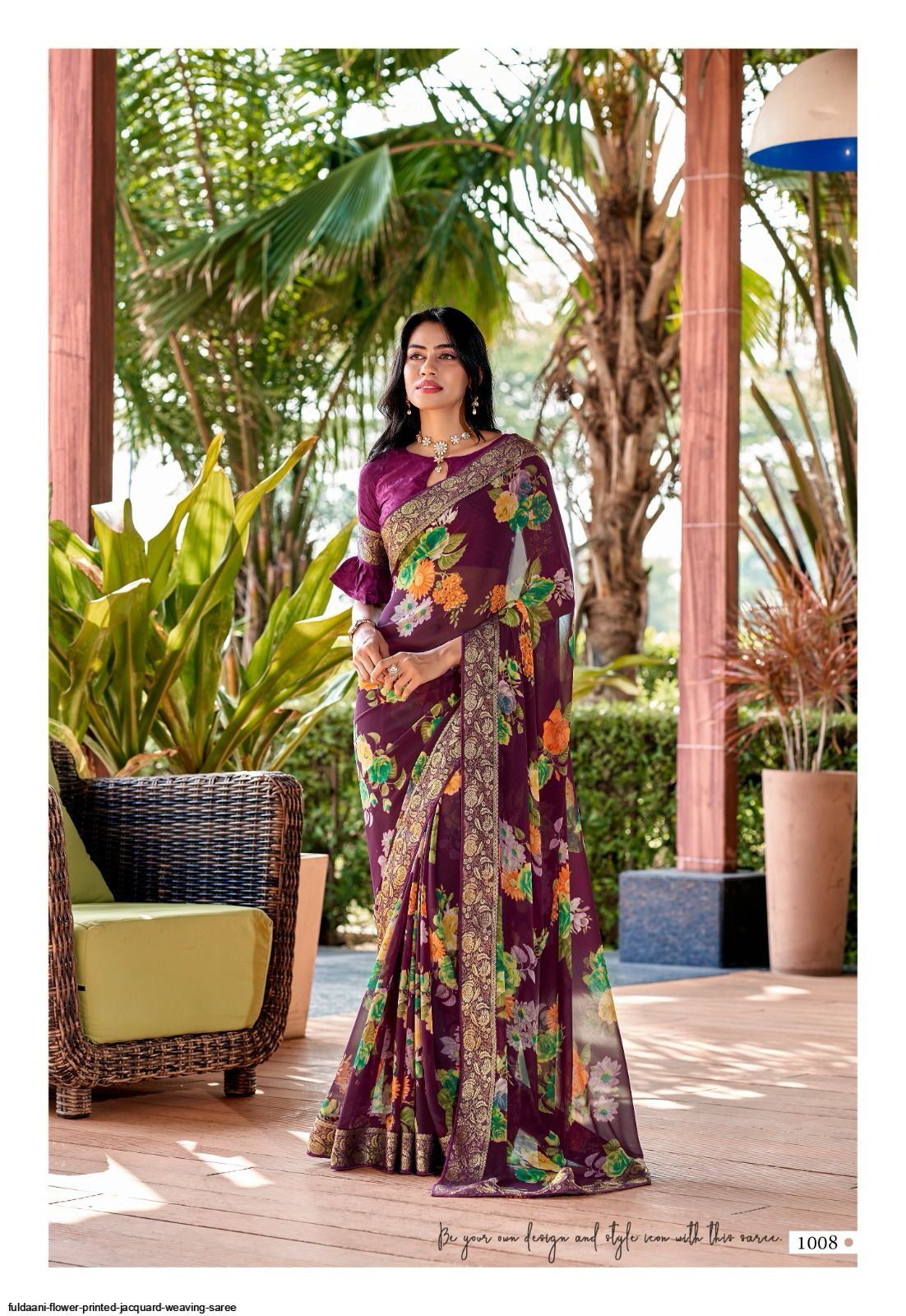 Fuldaani FLOWER PRINTED JACQUARD WEAVING SAREE