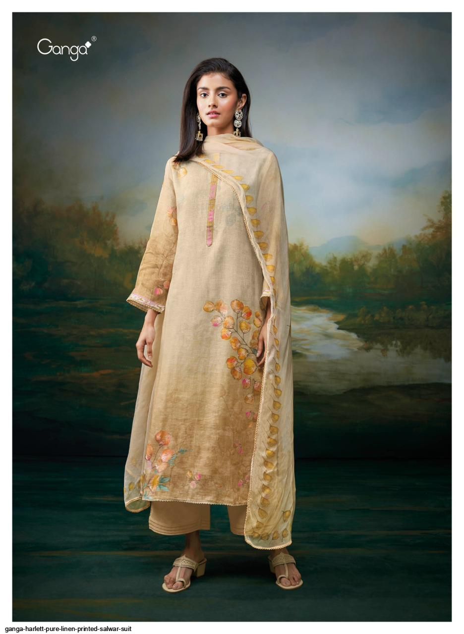 GANGA HARLETT PURE LINEN PRINTED SALWAR SUIT