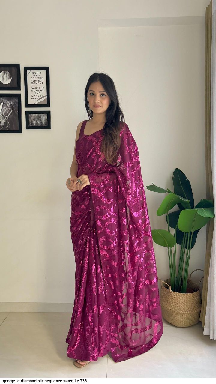 GEORGETTE DIAMOND SILK SEQUENCE SAREE KC-733
