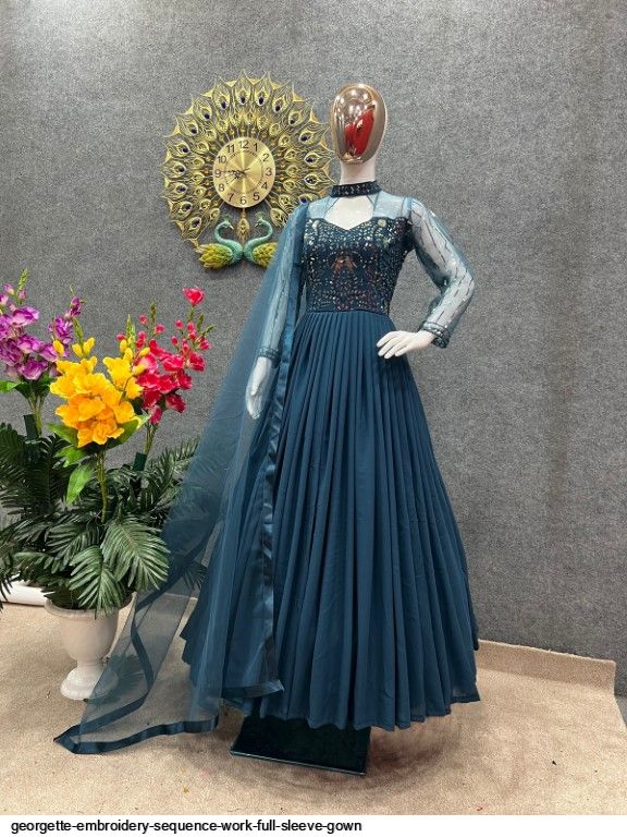 Georgette Embroidery Sequence Work Full Sleeve gown