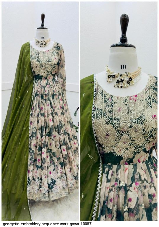 Georgette Embroidery Sequence WORK GOWN 10087