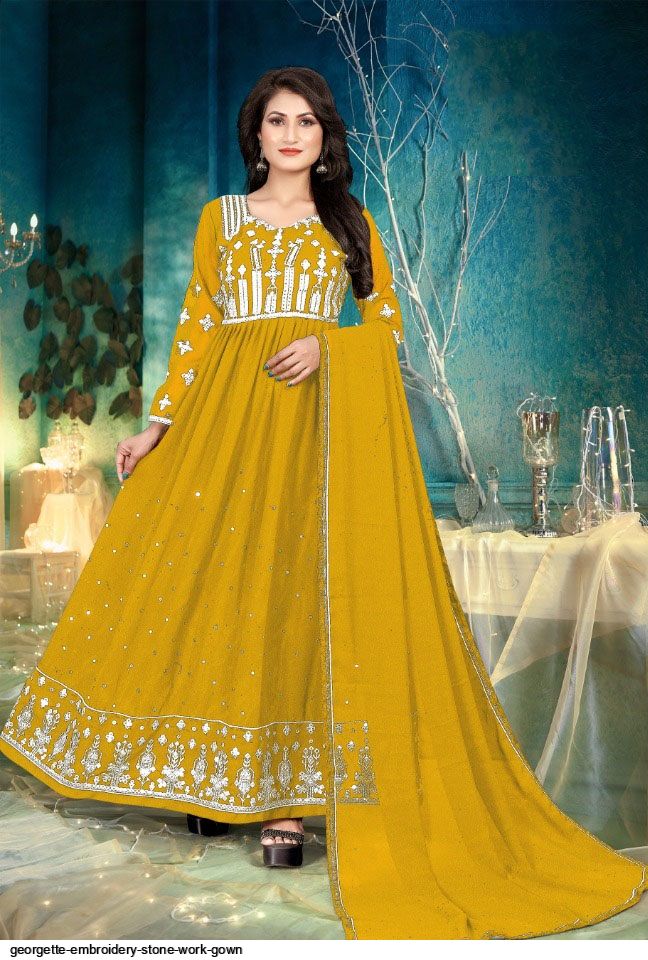 GEORGETTE EMBROIDERY STONE WORK GOWN