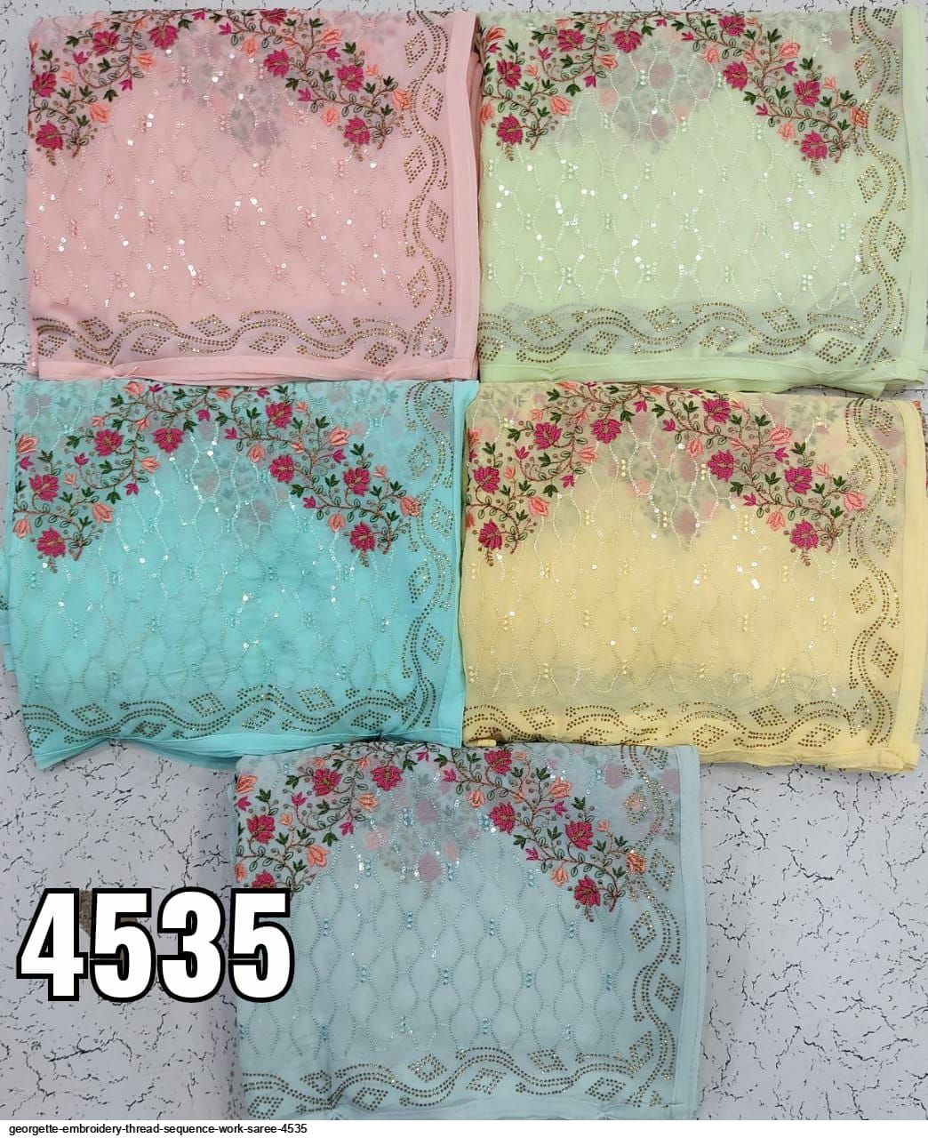 Georgette embroidery Thread Sequence Work saree 4535