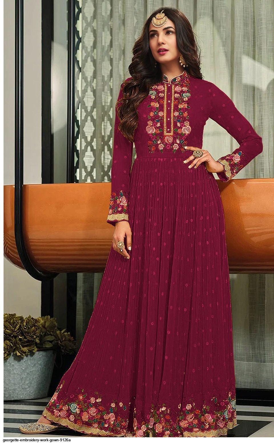 Georgette Embroidery work gown 9126A