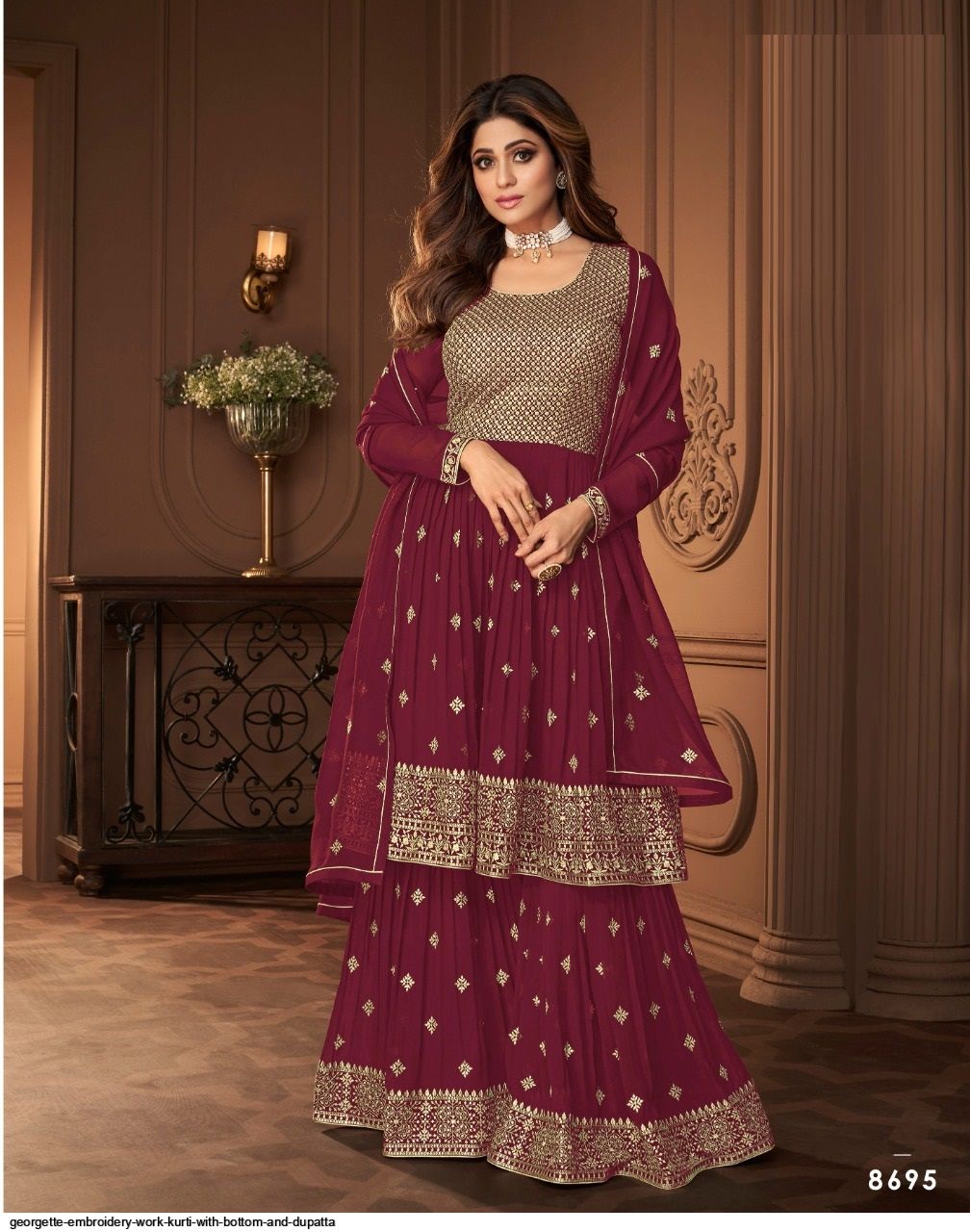 Georgette Embroidery Work kurti with bottom and dupatta