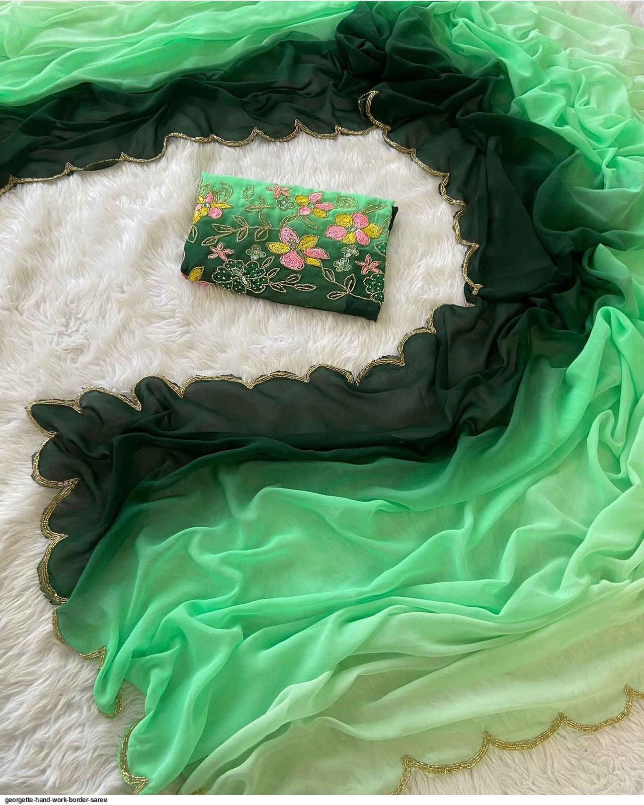 GEORGETTE HAND WORK BORDER SAREE