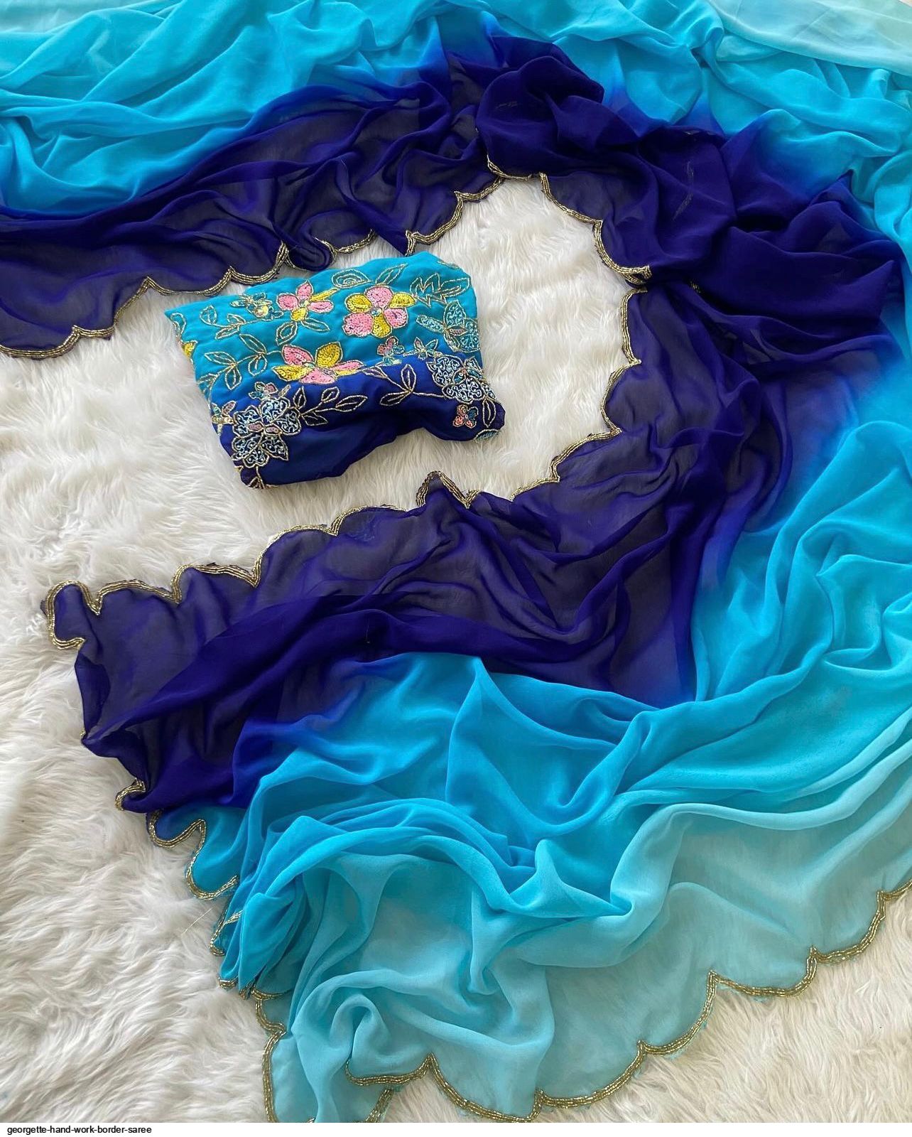 GEORGETTE HAND WORK BORDER SAREE