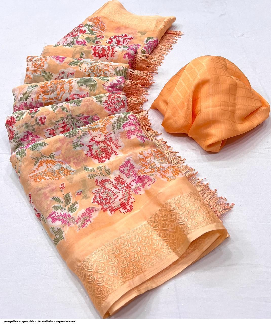 GEORGETTE JACQUARD BORDER WITH FANCY PRINT SAREE