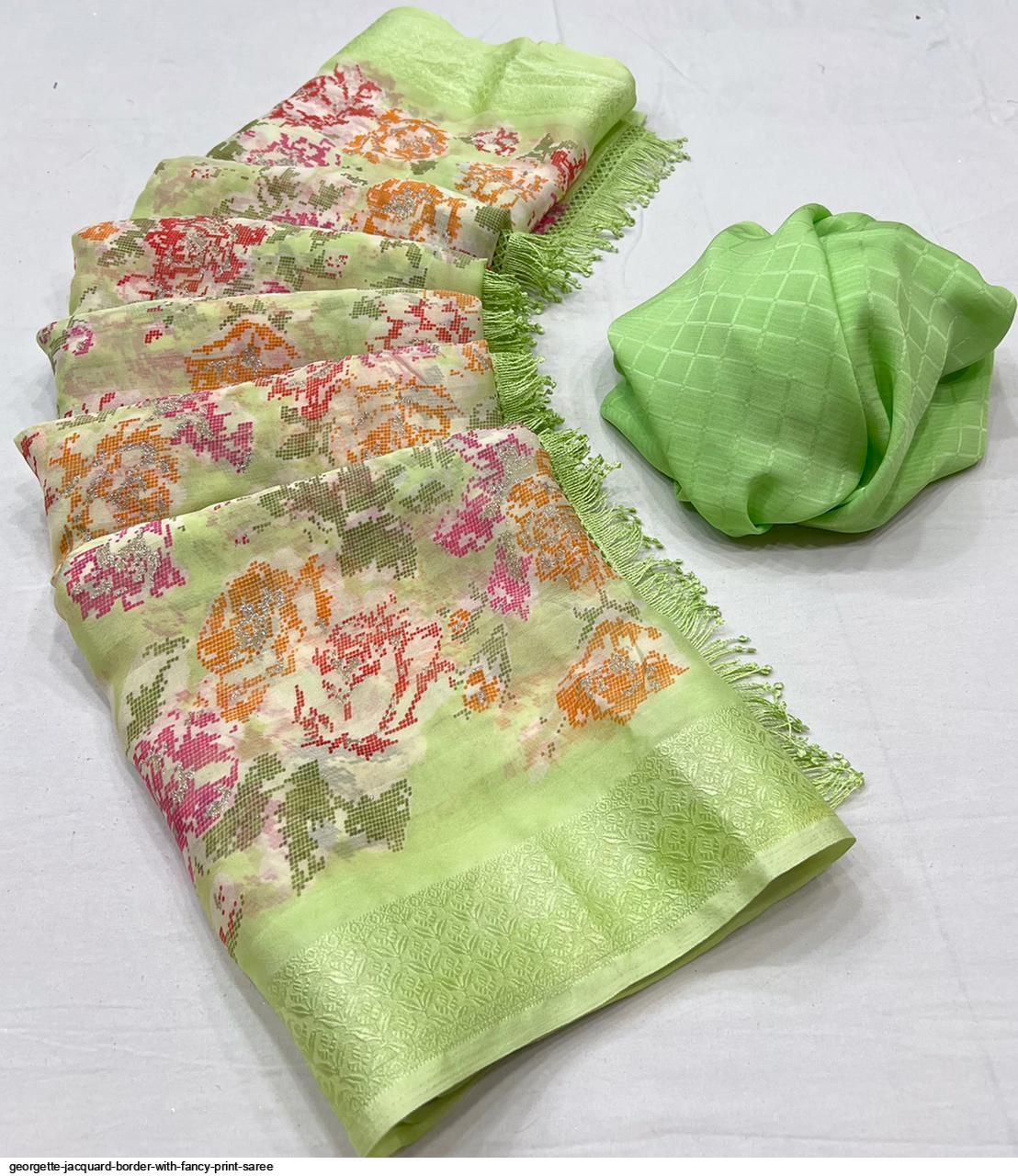 GEORGETTE JACQUARD BORDER WITH FANCY PRINT SAREE