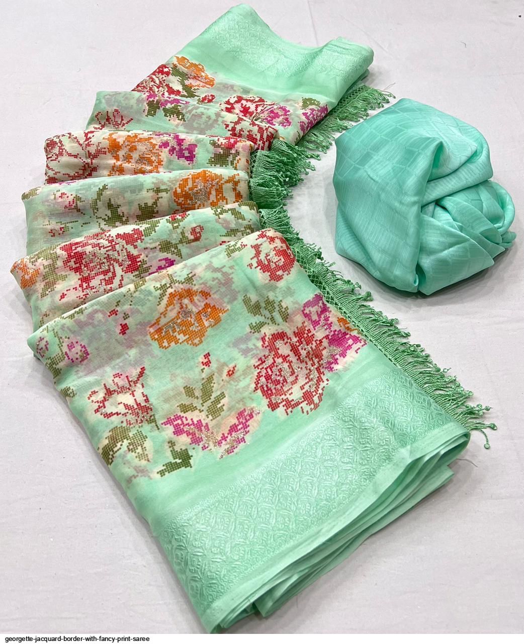 GEORGETTE JACQUARD BORDER WITH FANCY PRINT SAREE