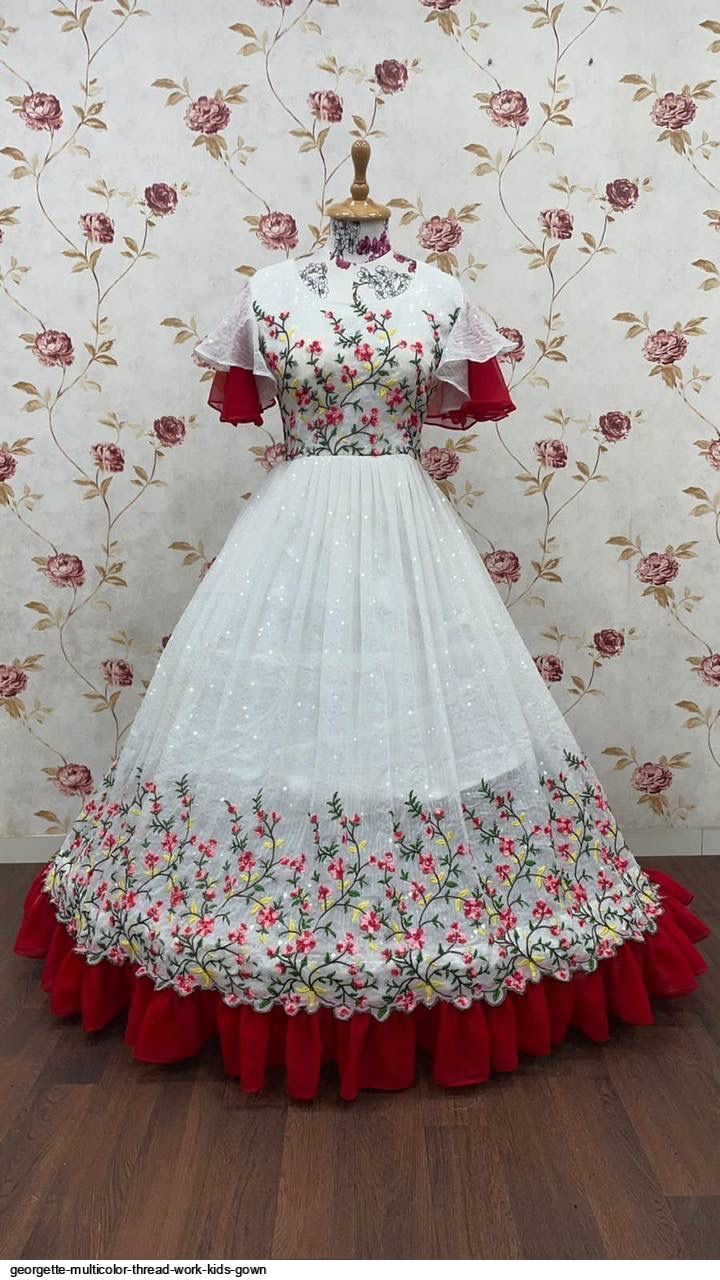georgette multicolor thread work KIDS GOWN