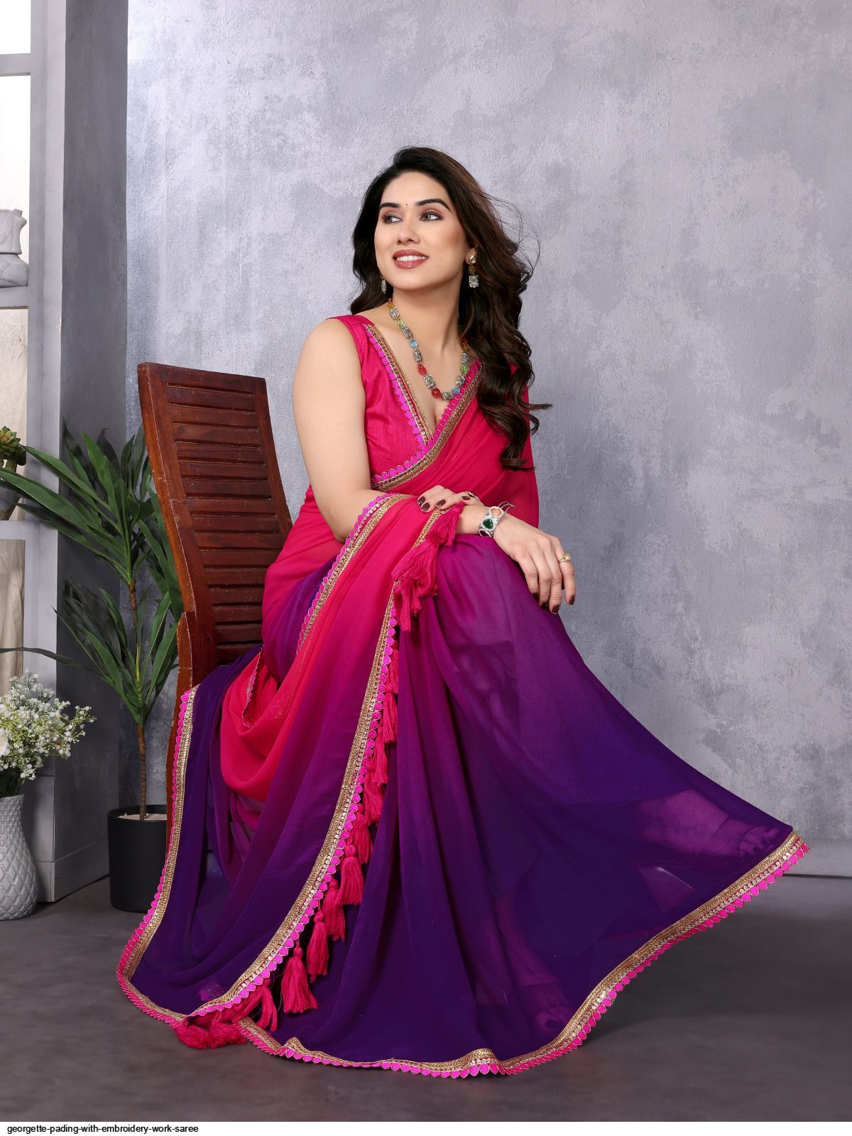 Georgette PADING WITH EMBROIDERY WORK SAREE