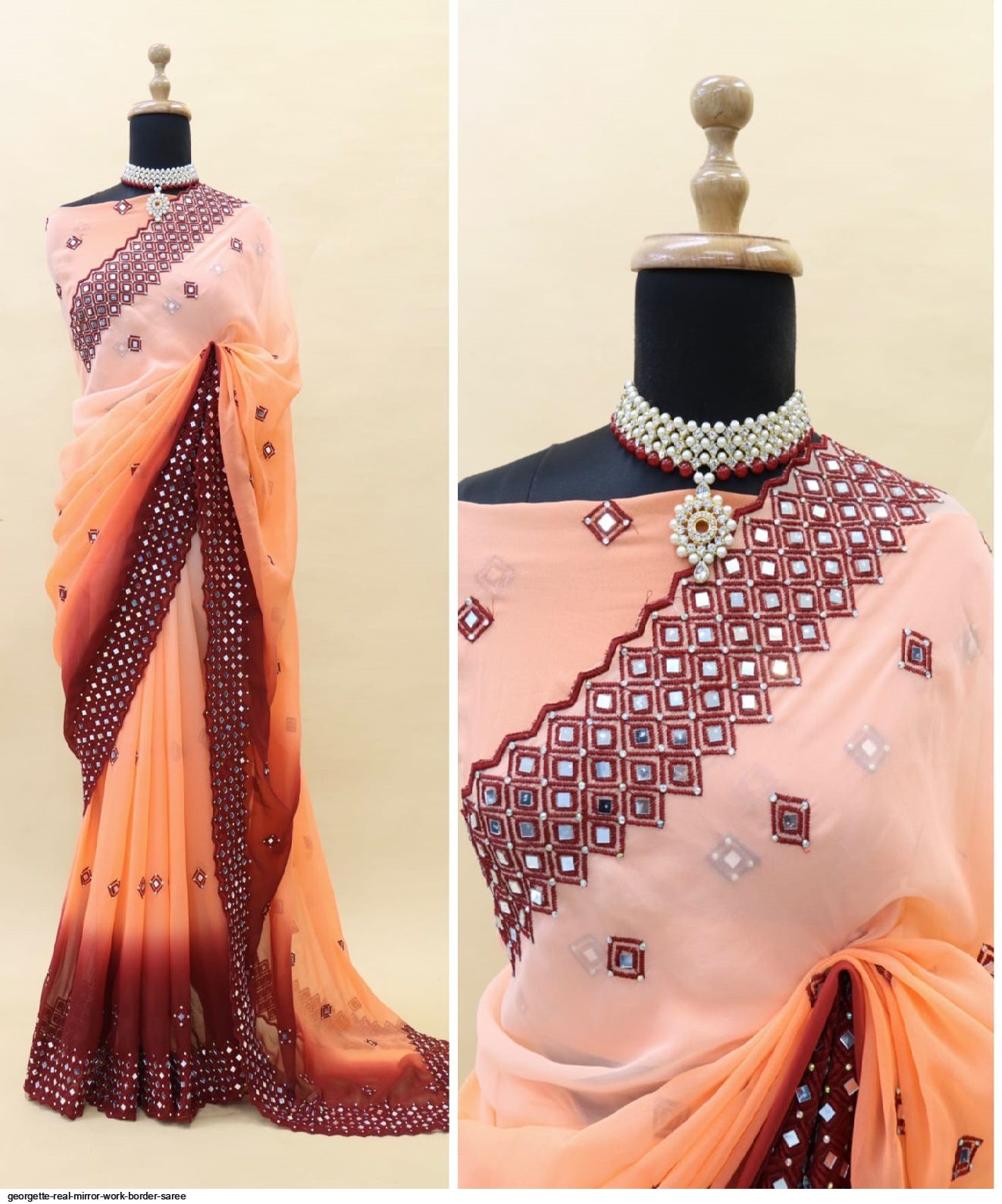 GEORGETTE REAL MIRROR WORK BORDER SAREE