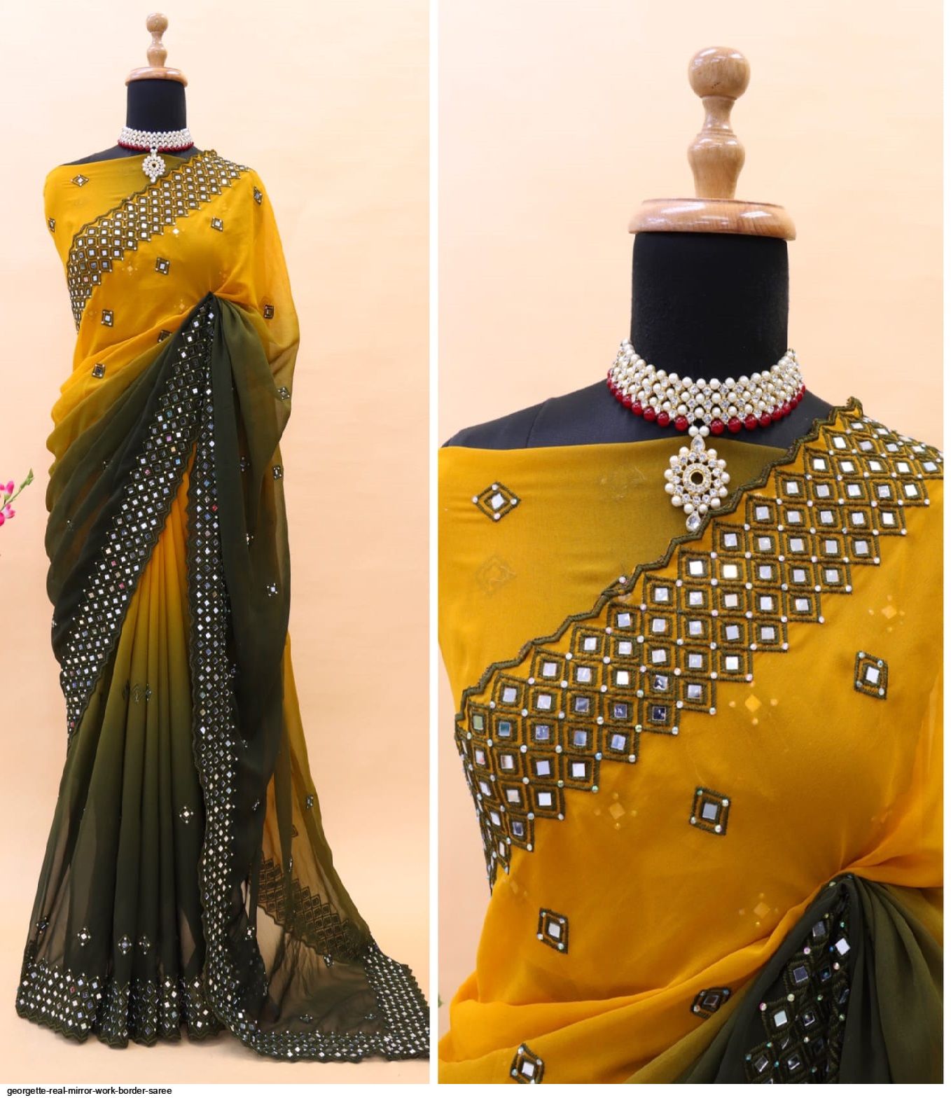 GEORGETTE REAL MIRROR WORK BORDER SAREE