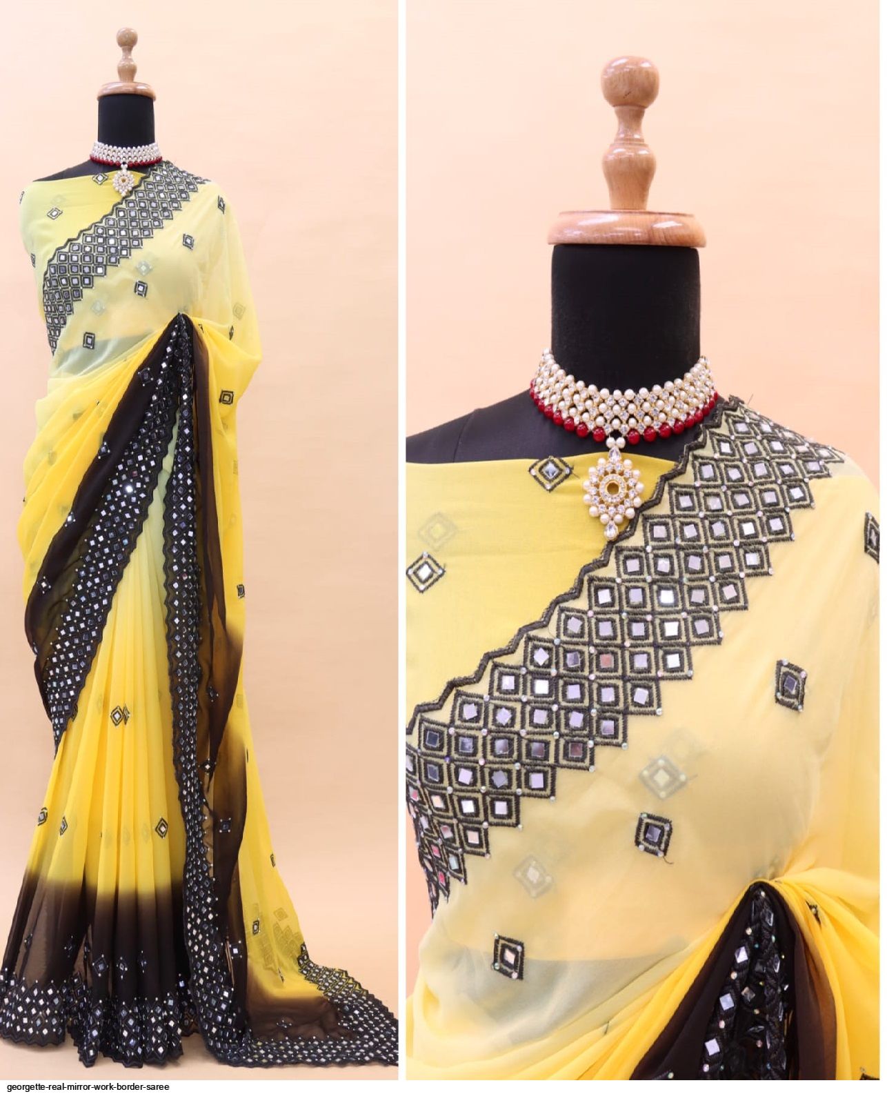 GEORGETTE REAL MIRROR WORK BORDER SAREE