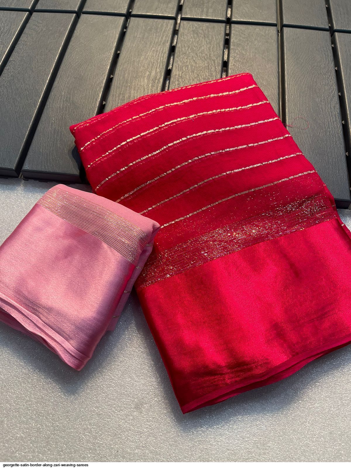 georgette satin border along Zari Weaving sarees