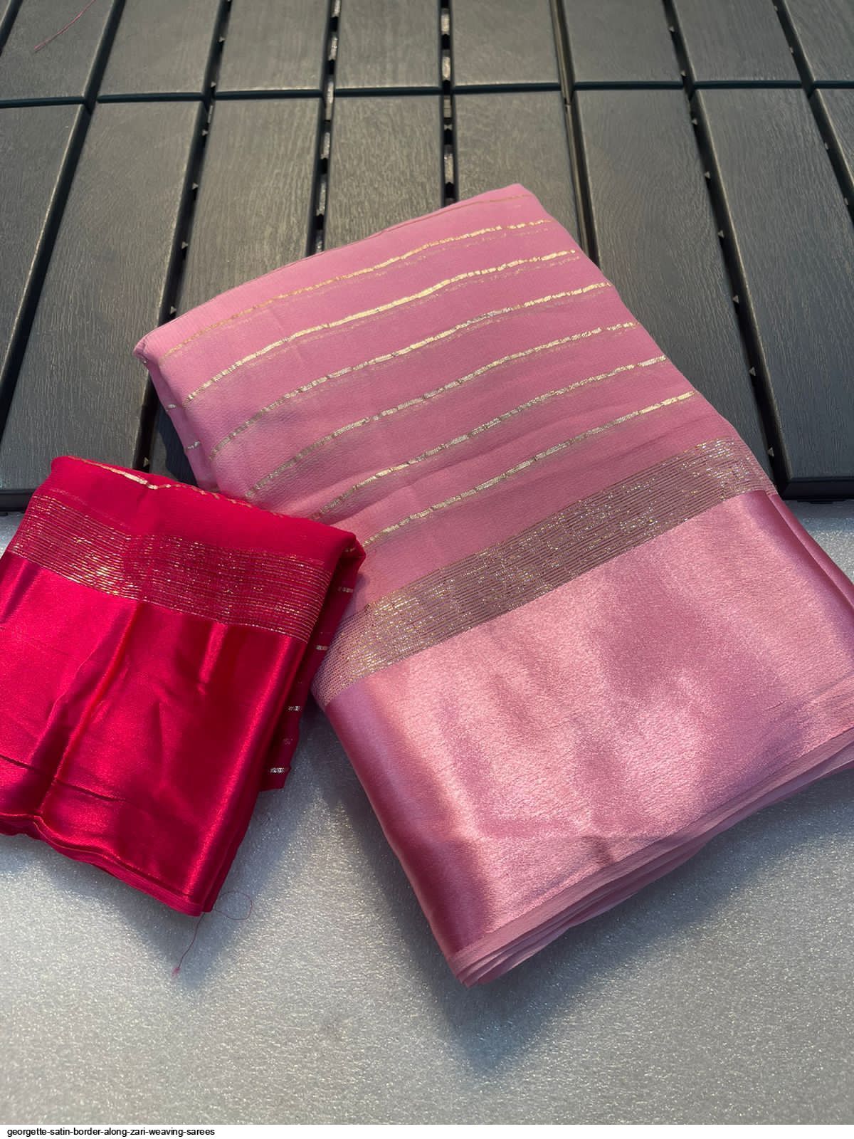georgette satin border along Zari Weaving sarees