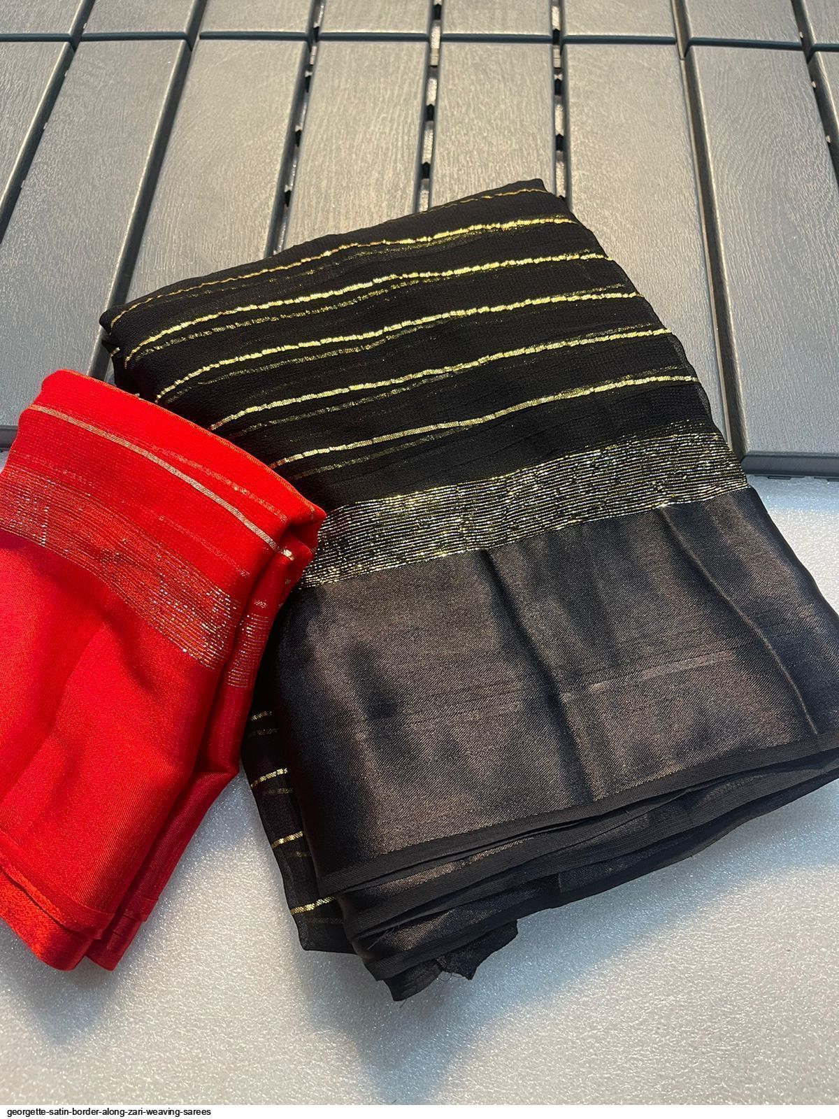 georgette satin border along Zari Weaving sarees