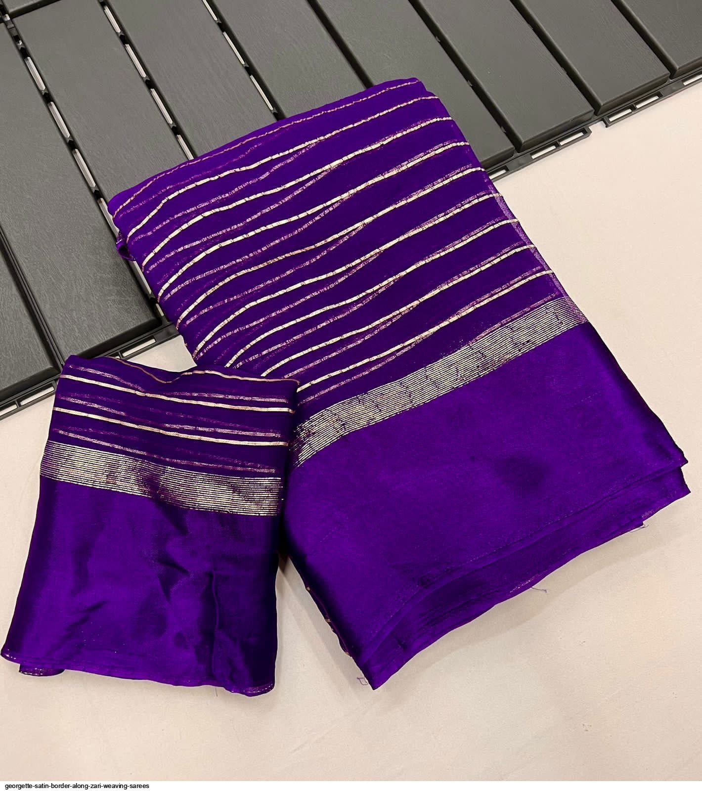 georgette satin border along Zari Weaving sarees