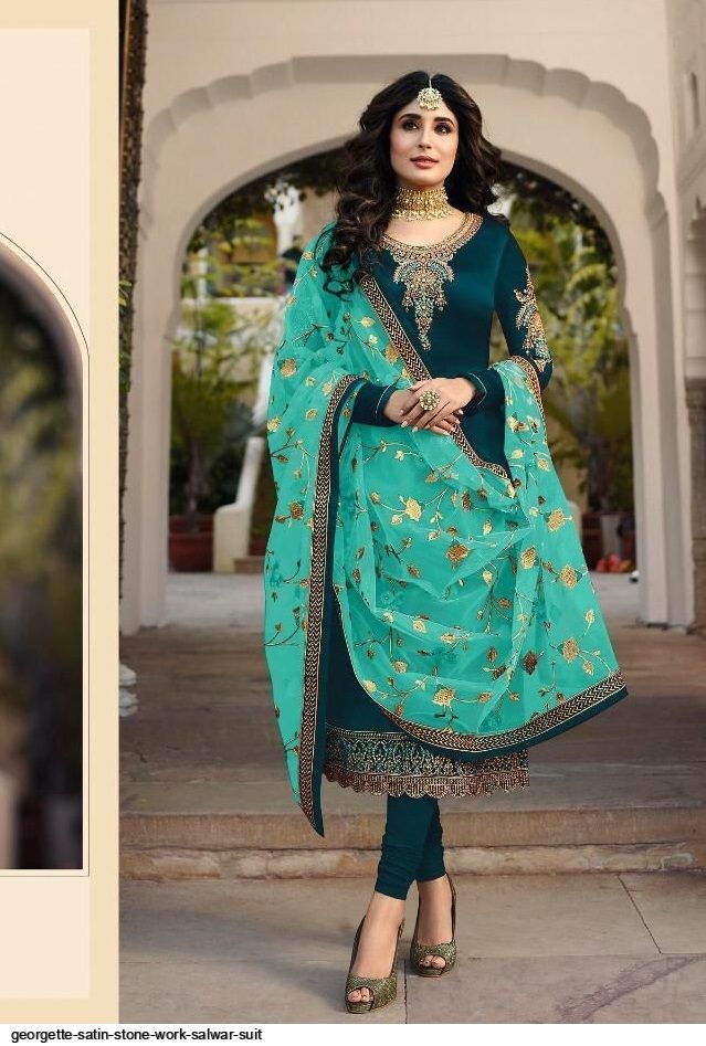 georgette satin stone work salwar suit