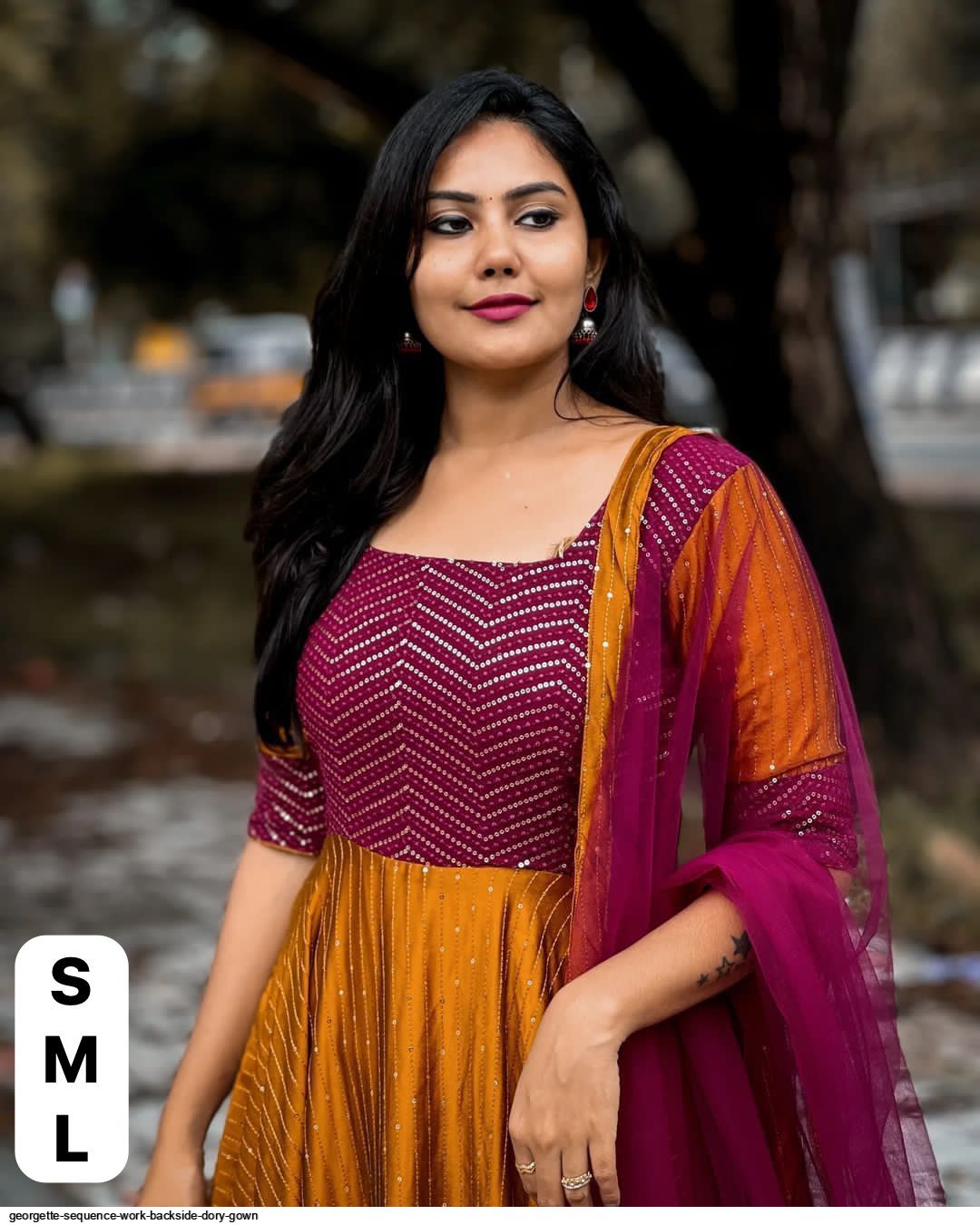 Georgette sequence work Backside dory gown