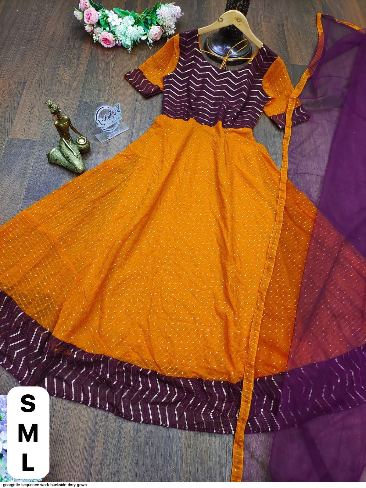 Georgette sequence work Backside dory gown