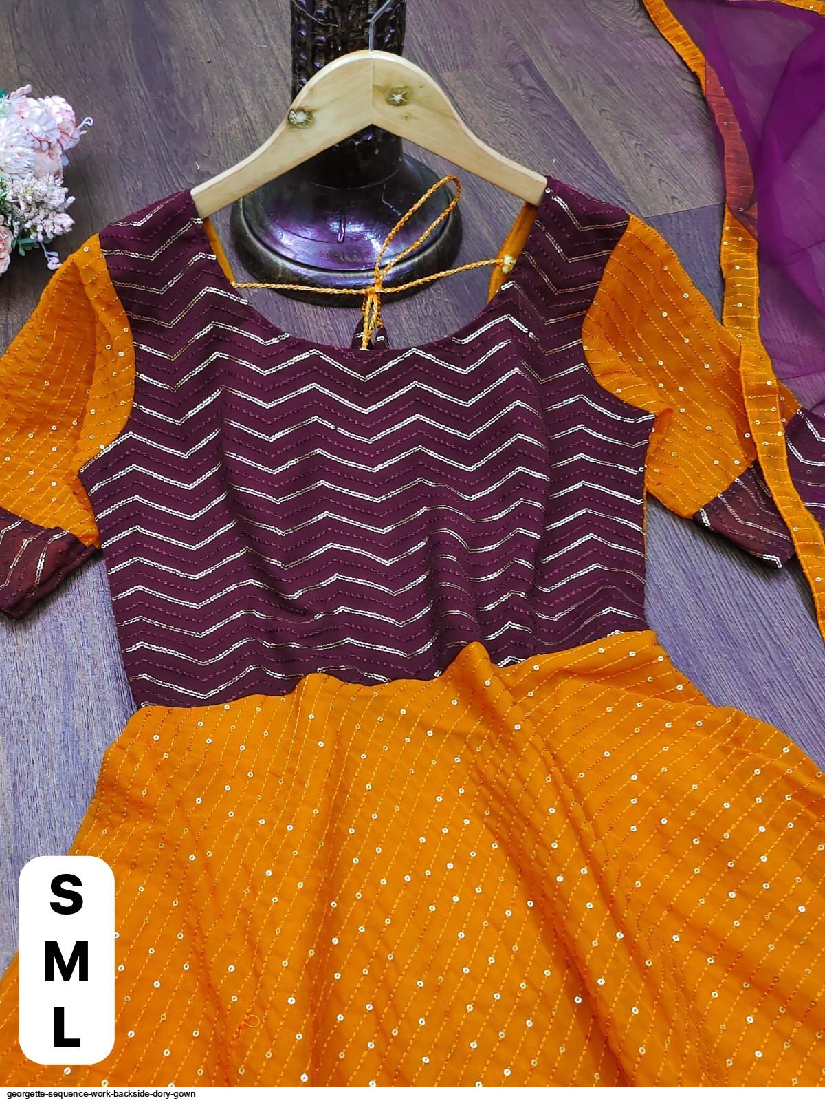 Georgette sequence work Backside dory gown