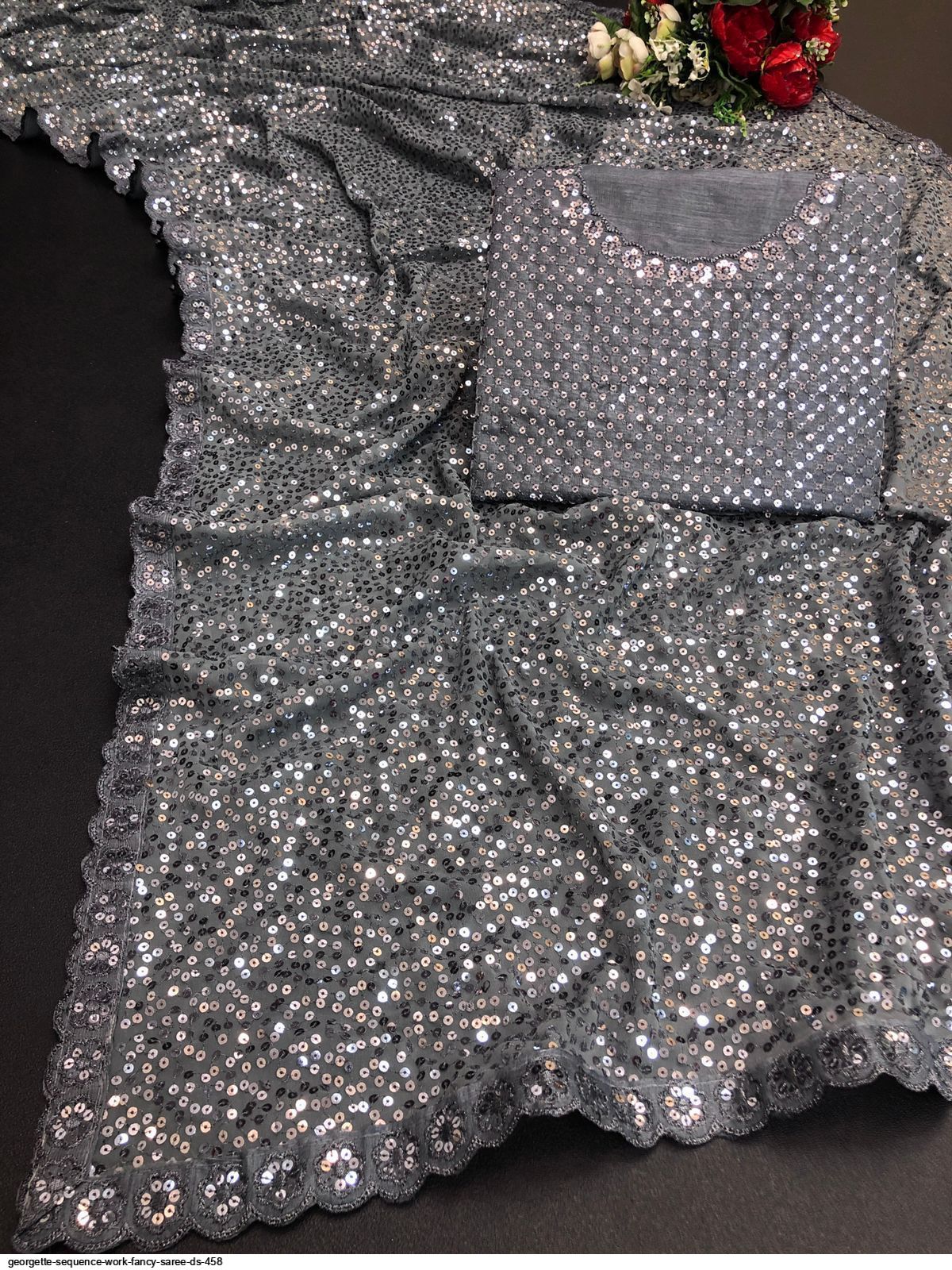 GEORGETTE SEQUENCE WORK FANCY SAREE DS-458